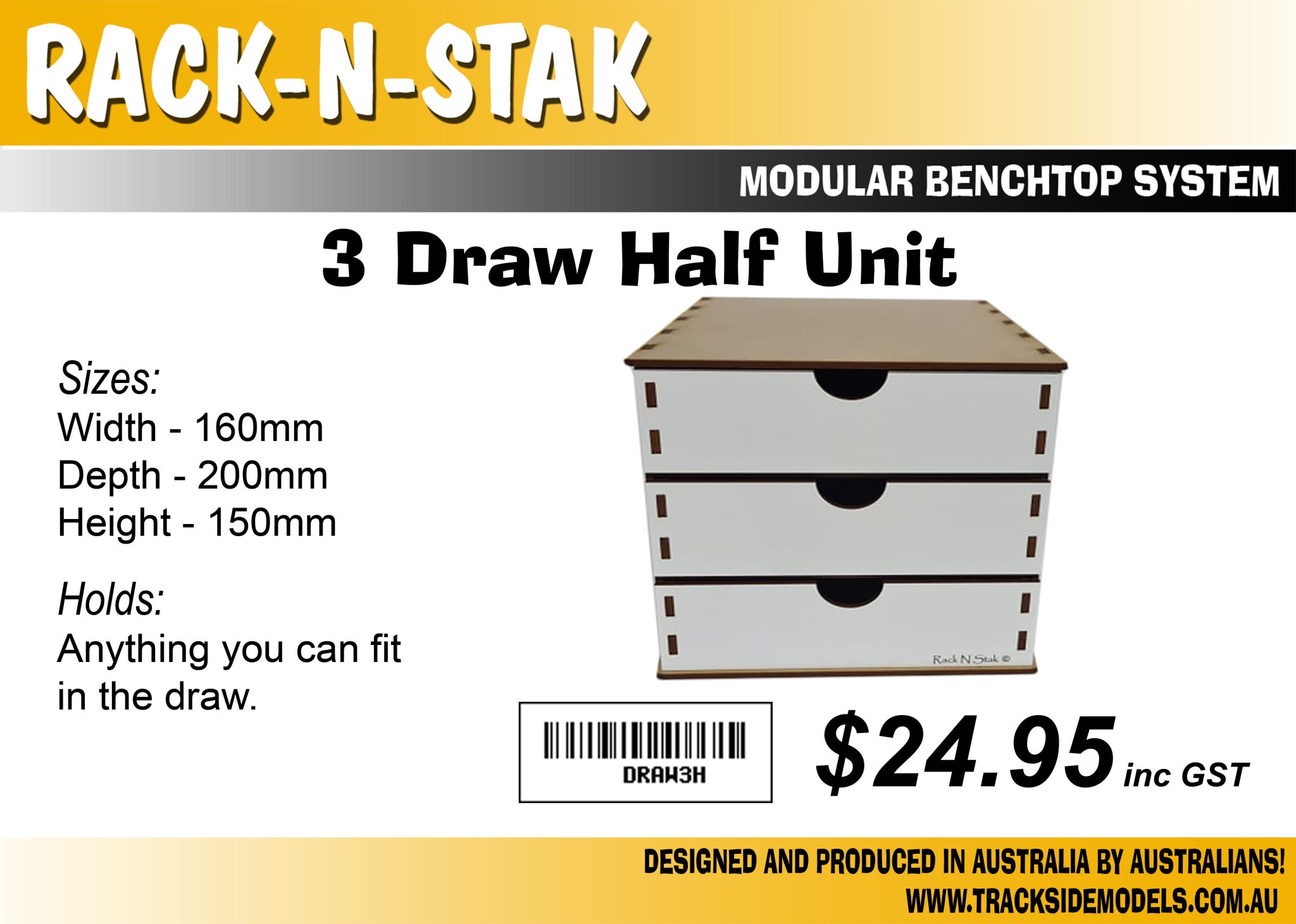 Rack N Stak - 3 Draw Half Unit - DRAW3H - Somerset Models