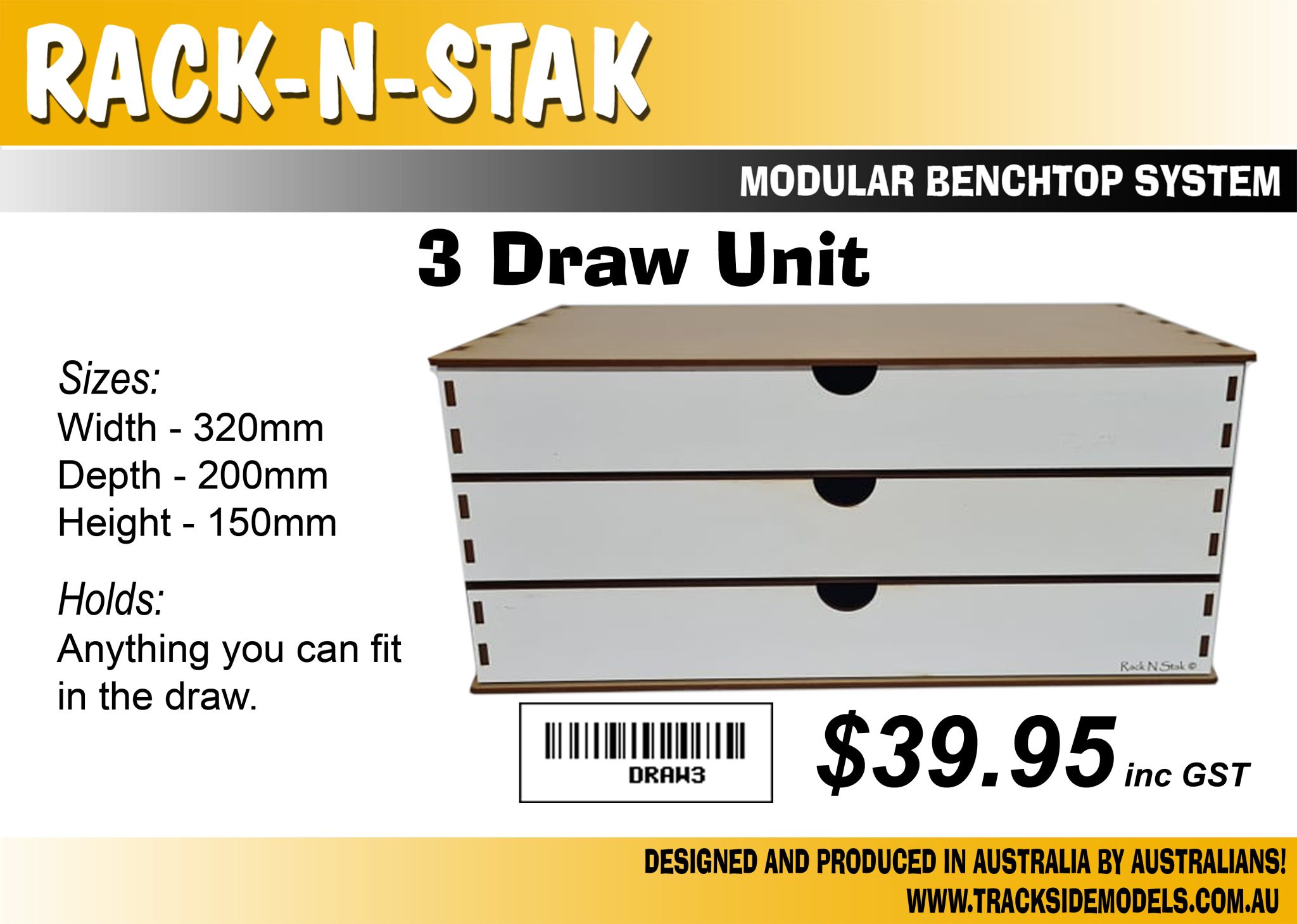 Rack N Stak - 3 Draw Unit - DRAW3 - Somerset Models